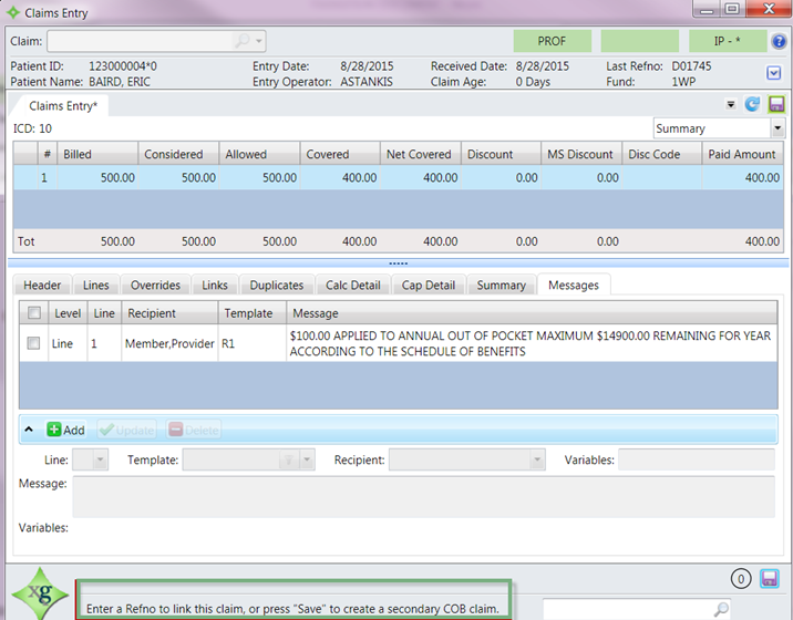 Process a dual coordination of benefits (COB) claim